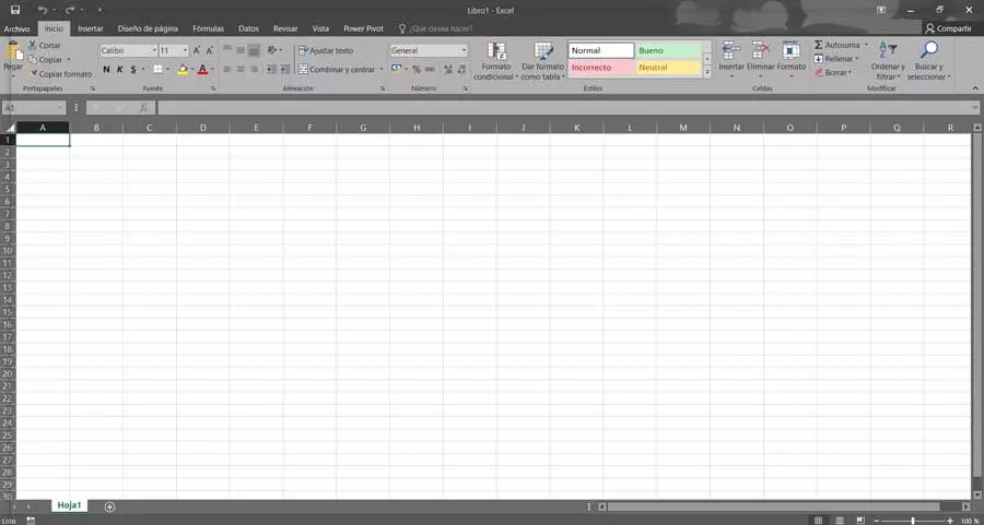 Excel ana arayüzü