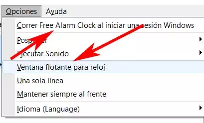 Menú opcions Free Alarm Clock