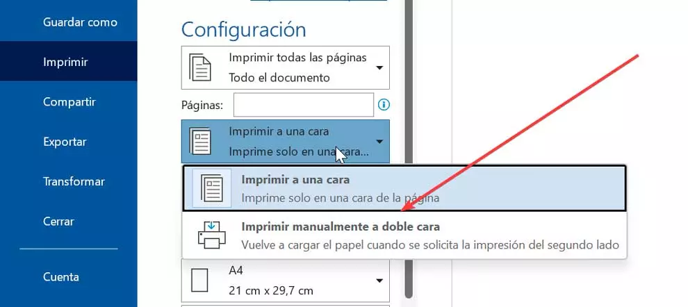 Word imprimir manualmente em frente e verso