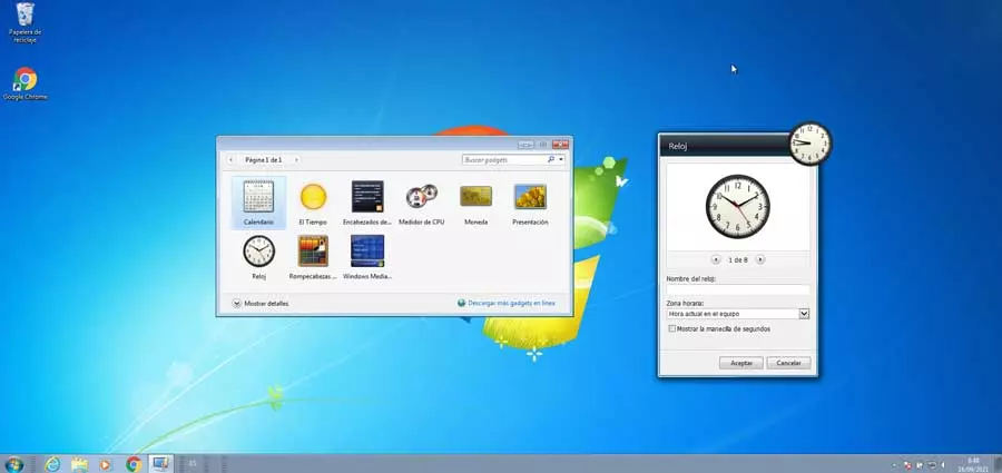 Teclyn cloc Windows 7 a'i opsiynau