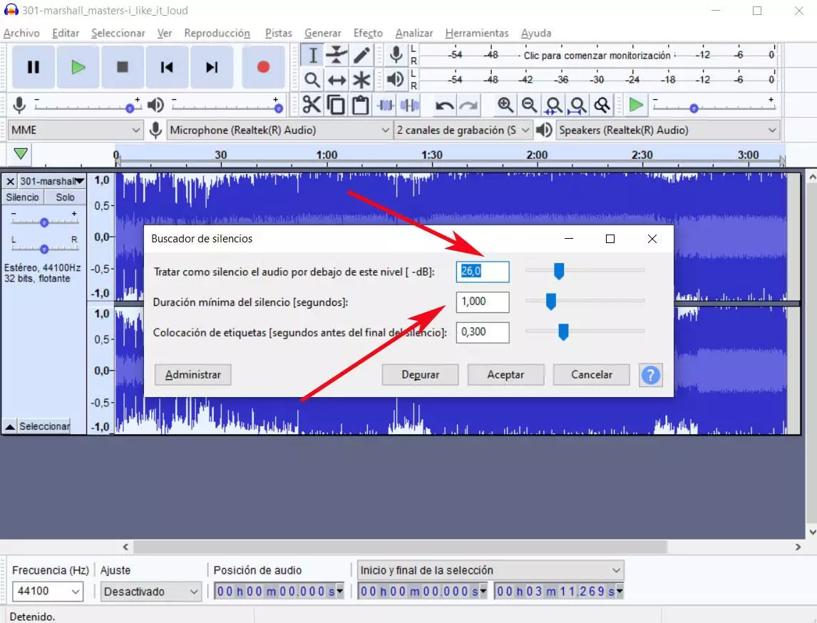 Mute audacity MP3