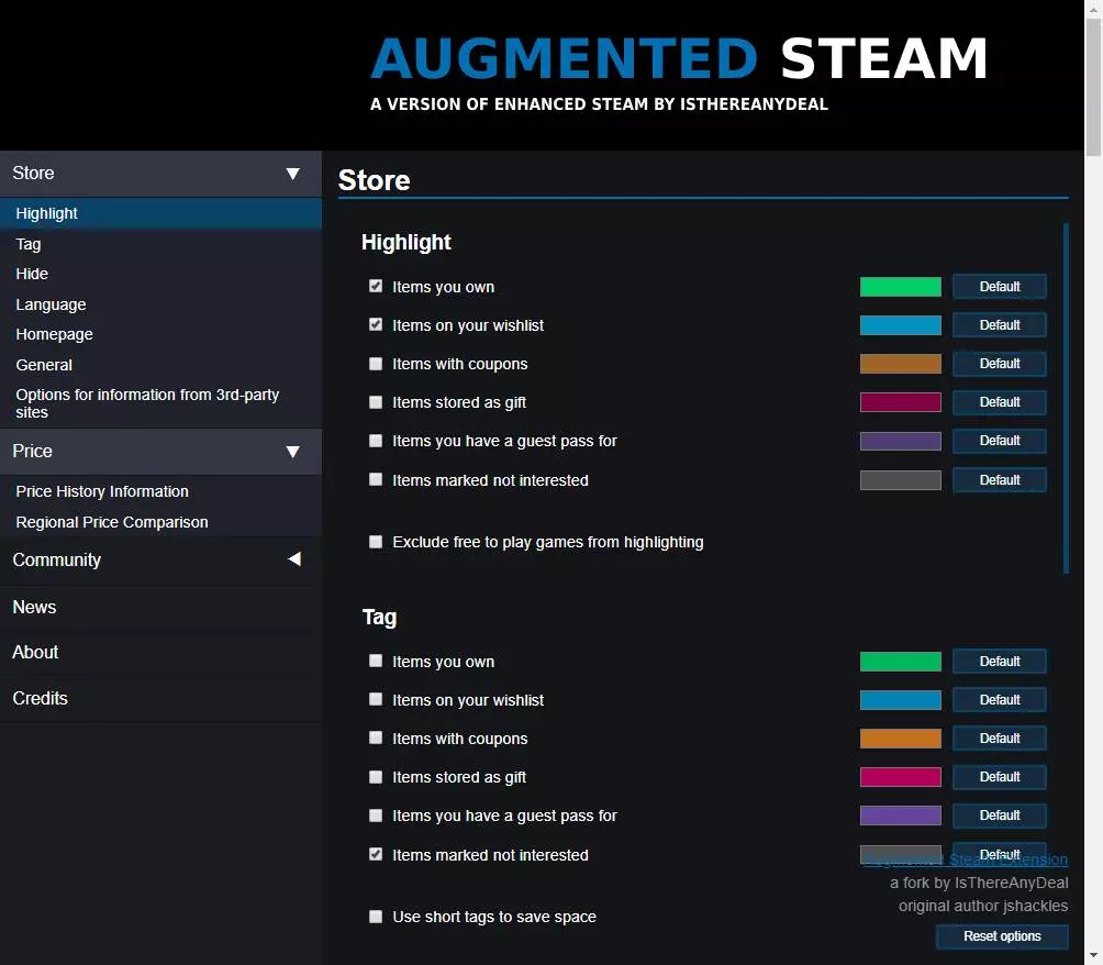 Prošireni Steam - Opcije 1