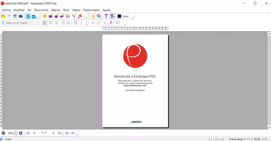 Ashampoo PDF ಉಚಿತ ಇಂಟರ್ಫೇಸ್