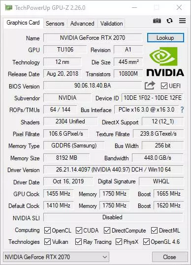 GPU-Z - GPU માહિતી - 1