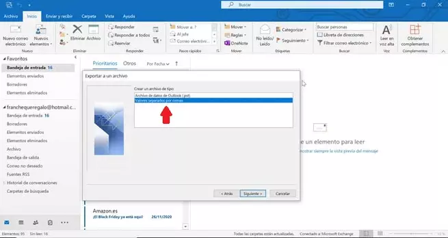 Esporta file separato da virgole di Outlook