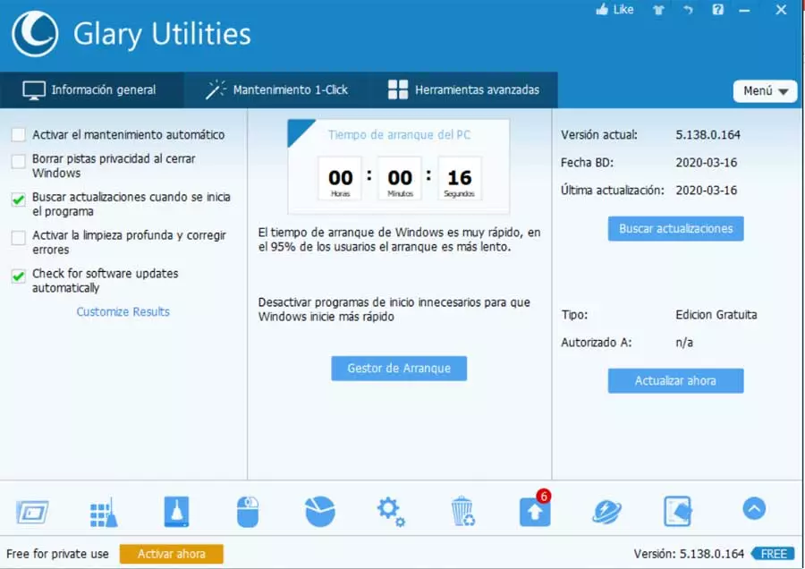 Pergala agahdariyê ya Glary Utilities