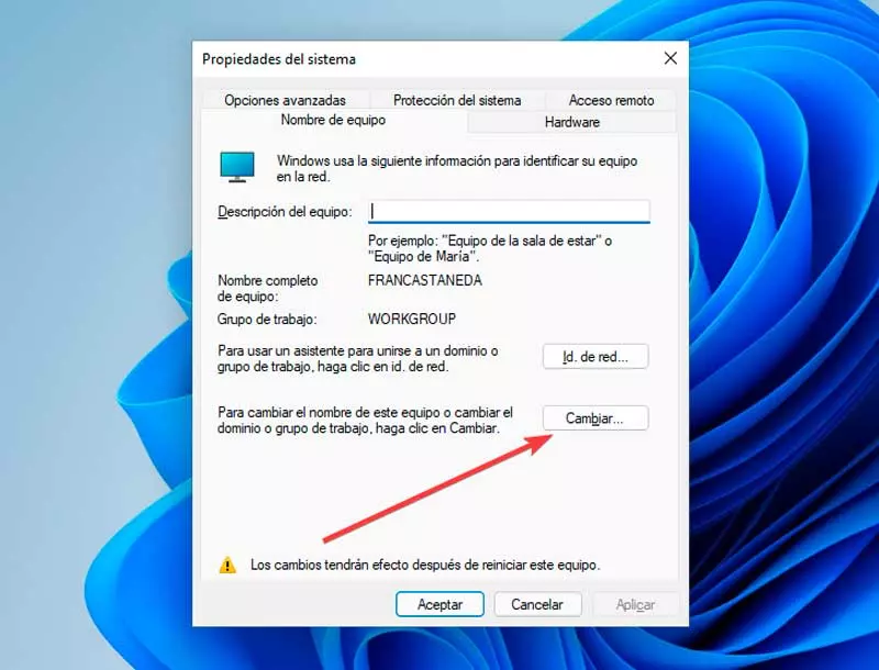 Riemërtimi i Windows 11 nga vetitë e sistemit