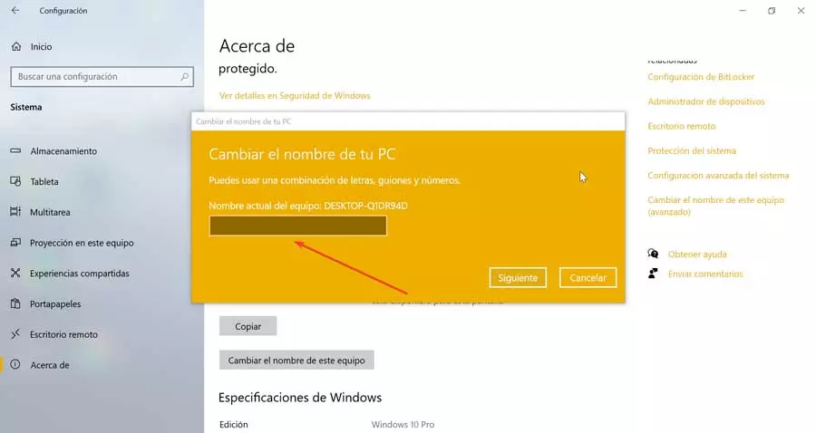 Windows 10 shkruan një emër të ri për PC