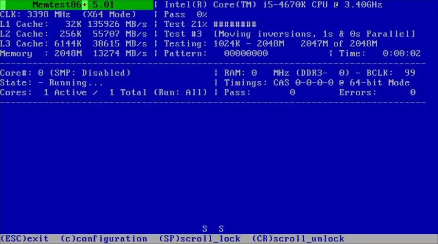 memtest86 ಯಂತ್ರಾಂಶ ಪರೀಕ್ಷೆ