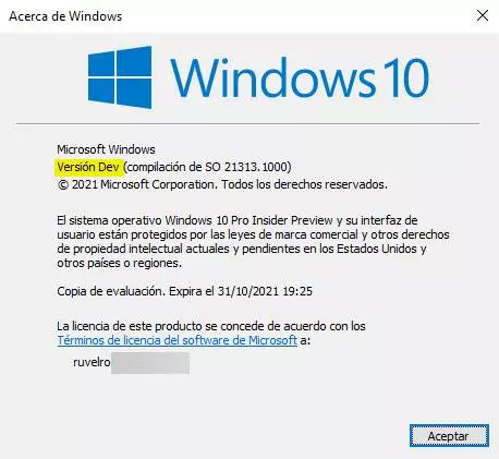 Windows 10 DEV verzió