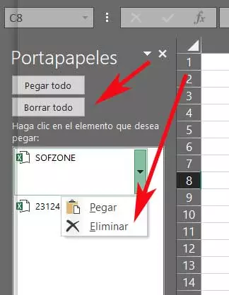 Portapapers Excel panell
