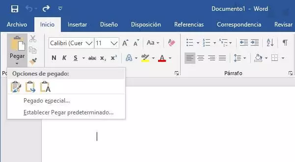 Text paste options in Word