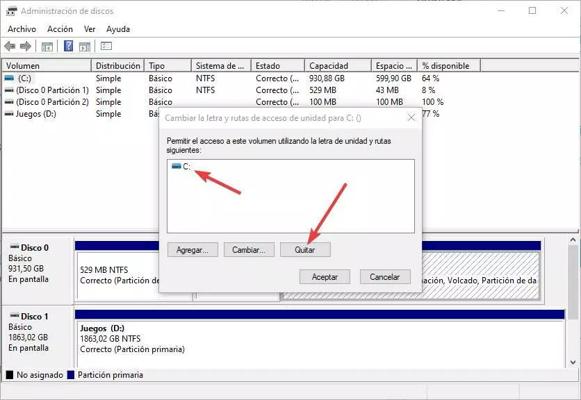 Excluir letra de unidade no Windows do gerenciador de partições