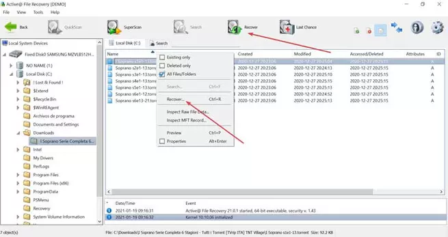 Active File Recovery récupérer le fichier