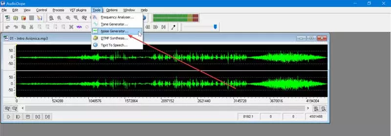 audiodope generuje tón