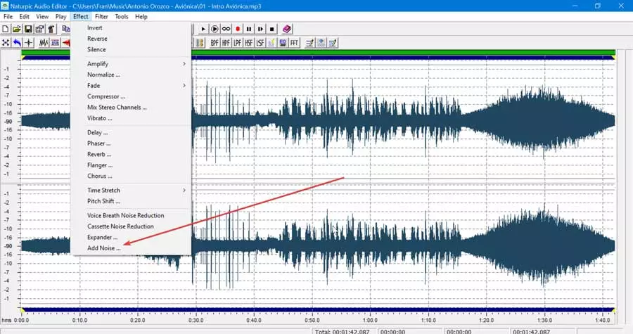 Naturpic Audio Editor přidává šum