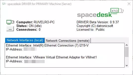 SpaceDesk サーバー W10