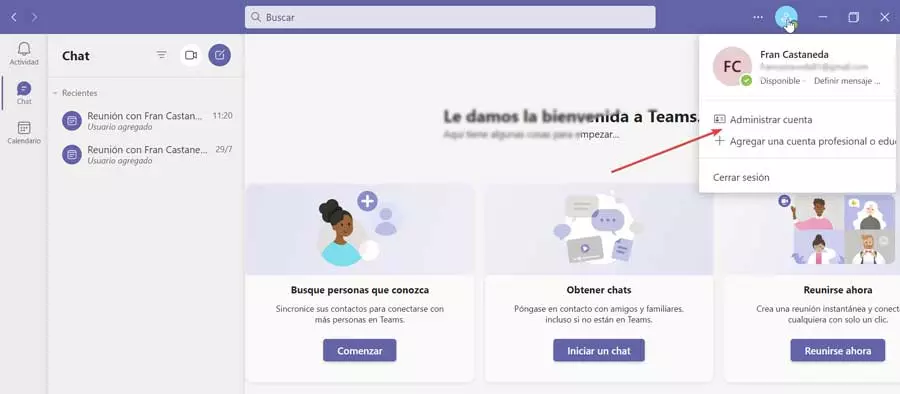 Menaxho llogarinë e Microsoft Teams