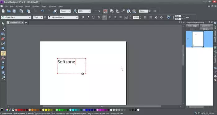 أداة النص Xara Designer Pro X.