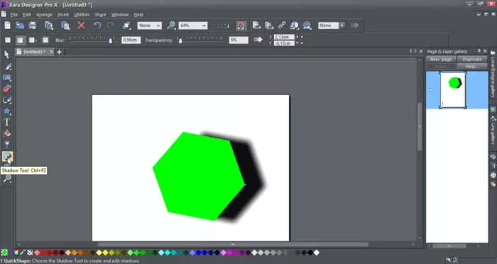 Xara Designer Pro X šešėlių įrankis