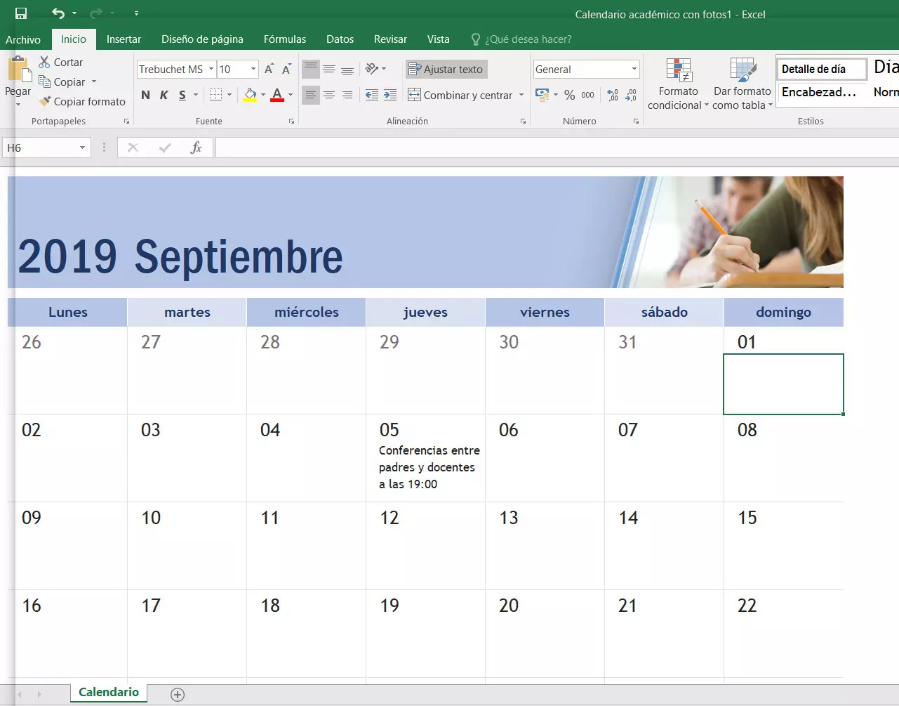 Excel akademické kalendáře