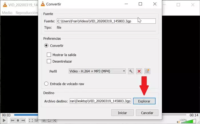 VLC Converte e selecciona o destino