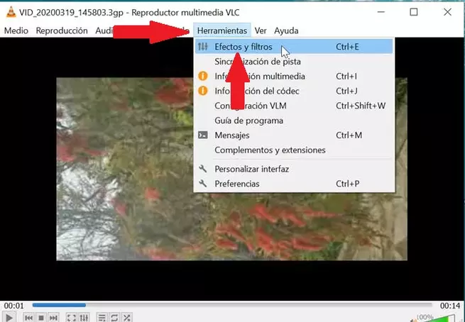 VLC Select Tools Filtros e efectos