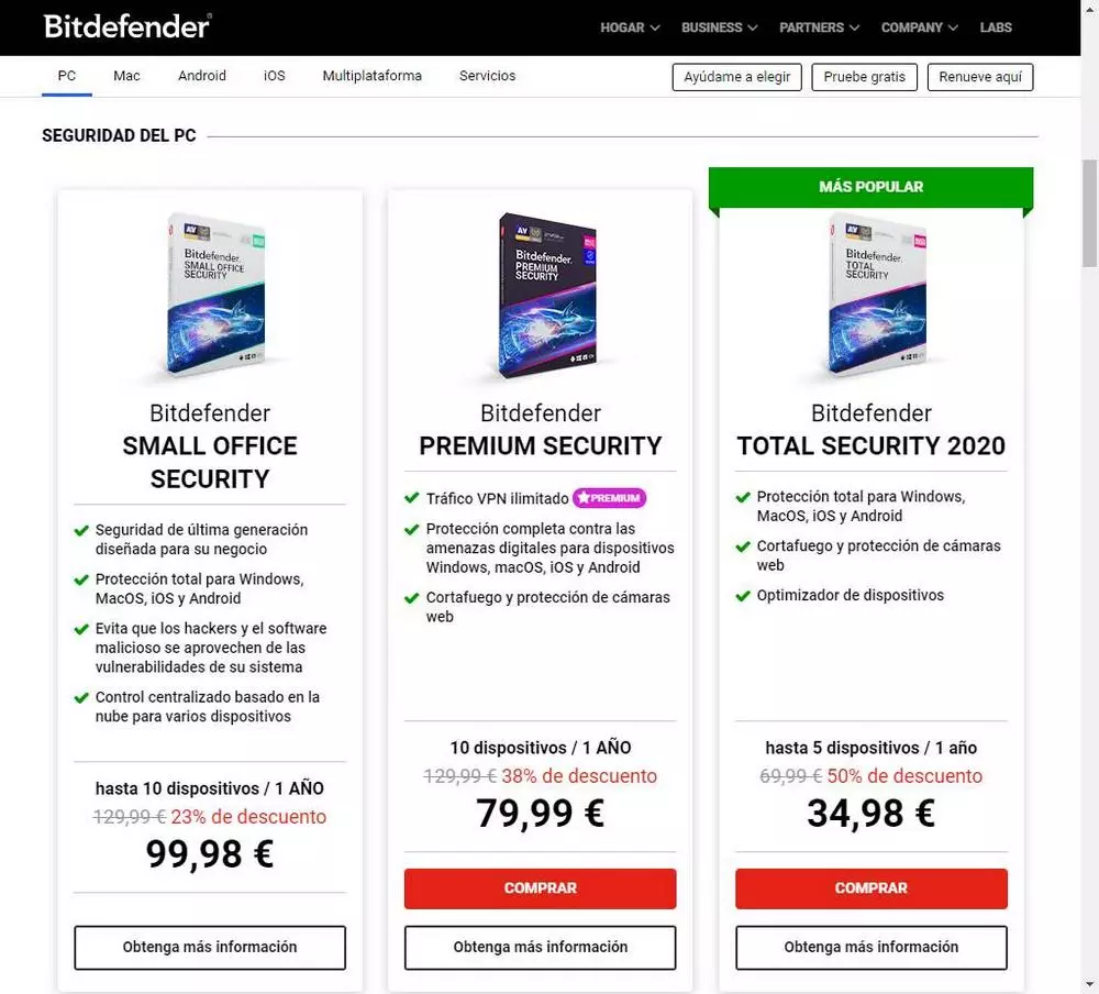 Bitdefender produktliste