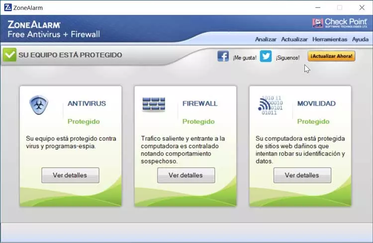 Interface de ZoneAlarm Antivirus