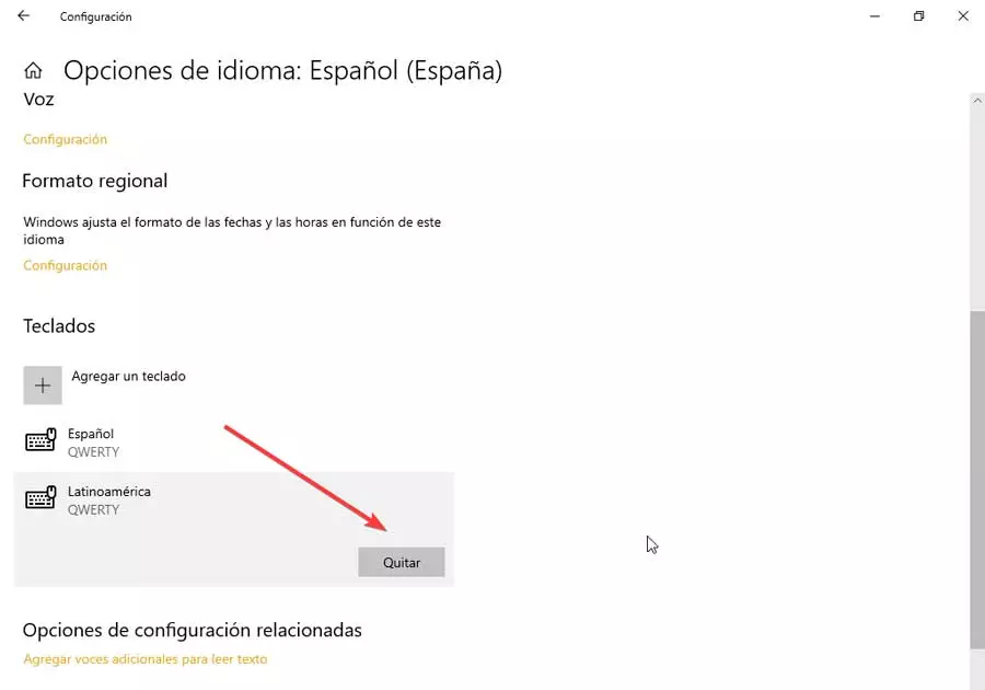 Eliminar o teclado en Windows 10