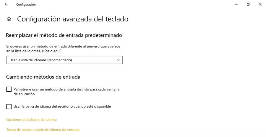 Configuración avanzada do teclado