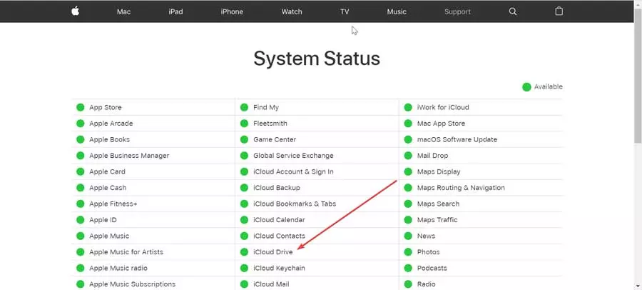 Apple ဝဘ်ဆိုက်ရှိ iCloud ဝန်ဆောင်မှုအခြေအနေကို စစ်ဆေးပါ။