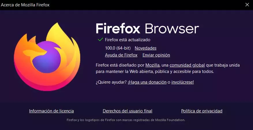 umyalezo we-Firefox 100