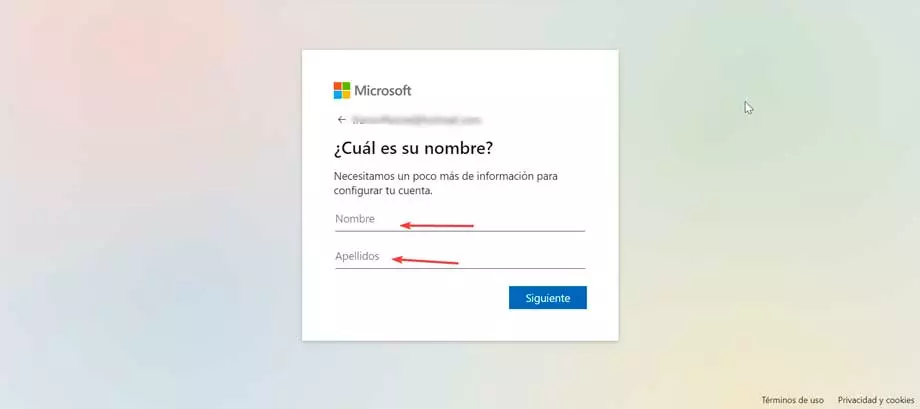 Criar nome e sobrenome da conta do Outlook ou Hotmail