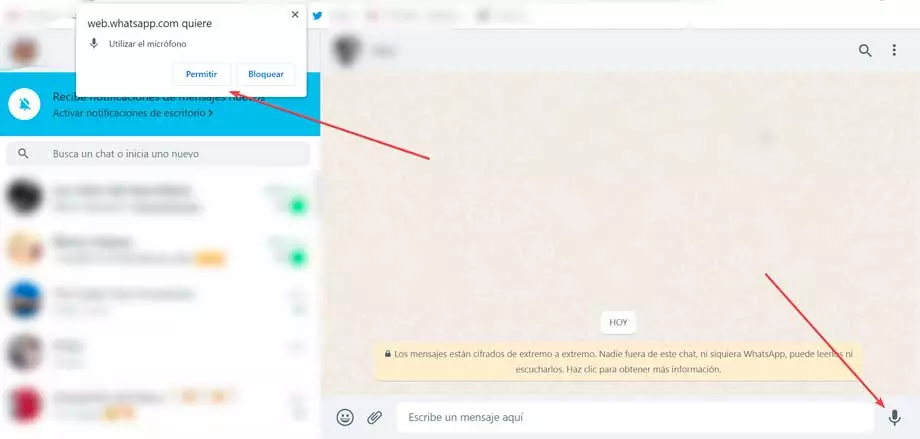 WhatsApp Web siųsti garso pastabas