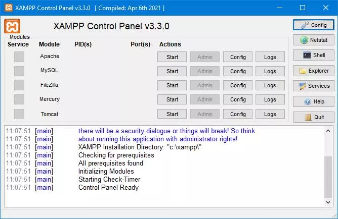 XAMPP — панель управления