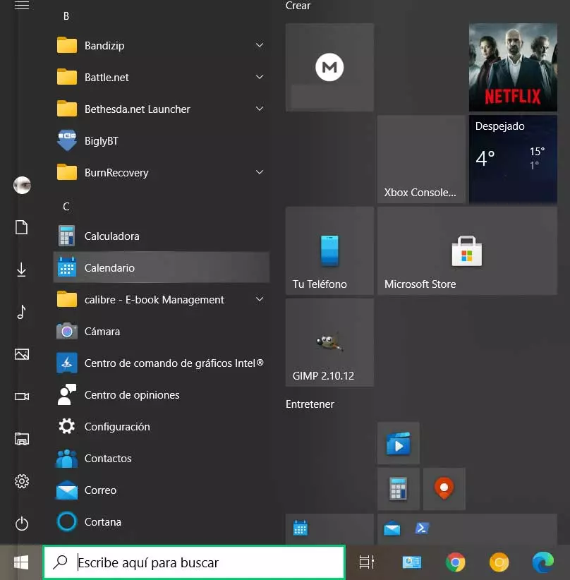 Nabídka Start systému Windows