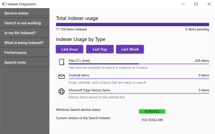 interface de diagnostic de l'indexeur