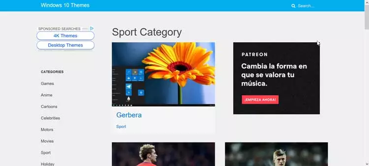 Sport kategorie webwerf temapak