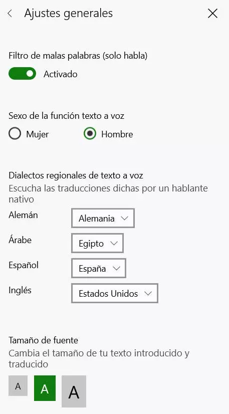 Configuración do tradutor