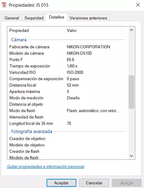 Metadatenoj de Windows 10