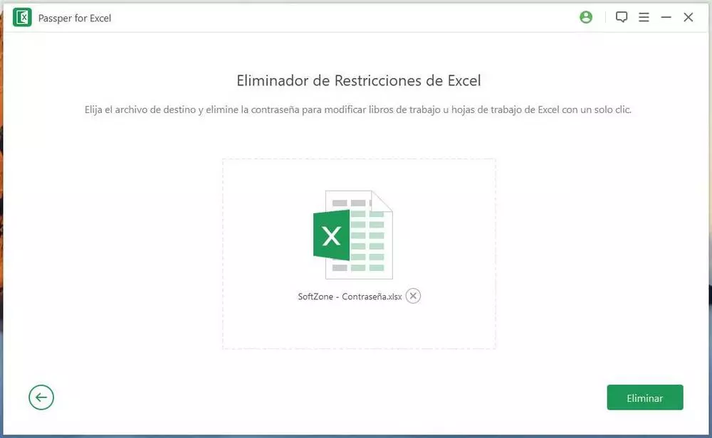 Passper para Excel - Eliminar restricións