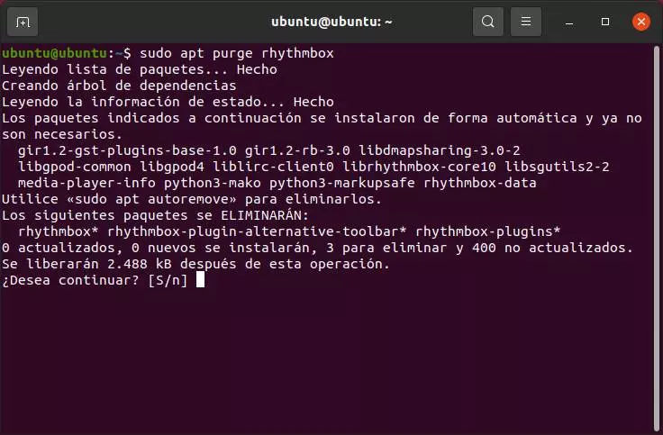 „Linux Purge Rhythmbox“.