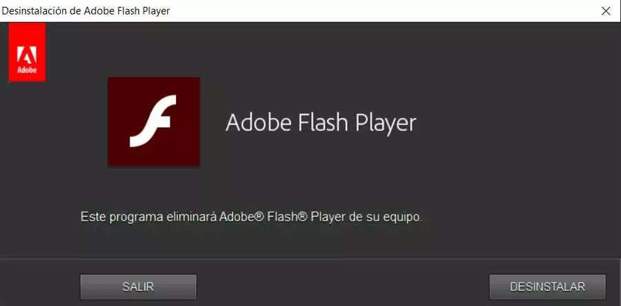 rimuovere il programma di disinstallazione flash