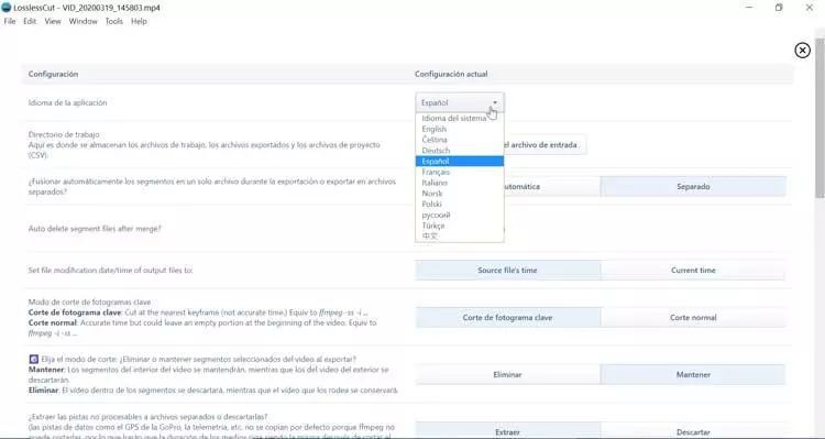 Losseless Cut Settings