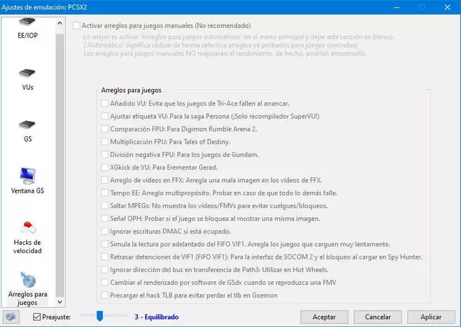 PCSX2 - Configure PS2 Emulator Presets 2