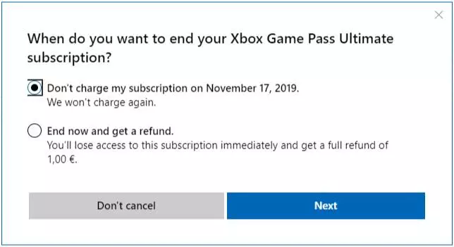 Επιβεβαιώστε την ακύρωση της υπηρεσίας Microsoft Xbox