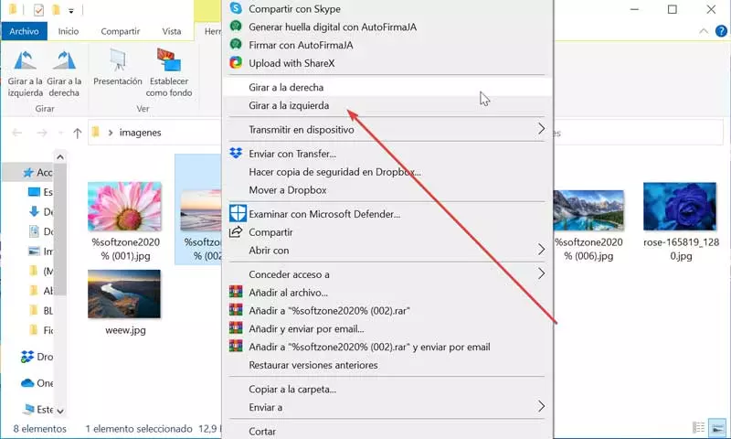 Windows 10 контексттик менюсунан сүрөттү буруңуз