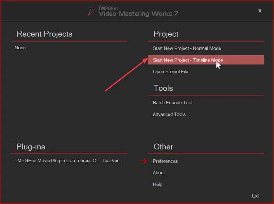 TMPGEnc Video Mastering Works neues Projekt auswählen