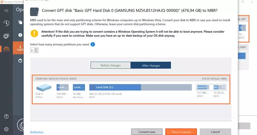 Paragon Partition Manager hloov GPT rau MBR